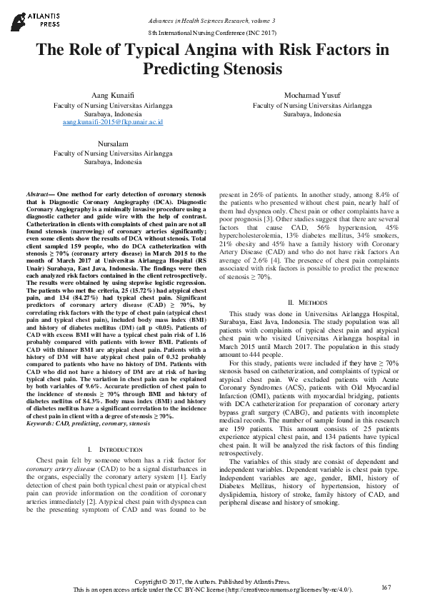 (PDF) The Role of Typical Angina with Risk Factors in Predicting Stenosis