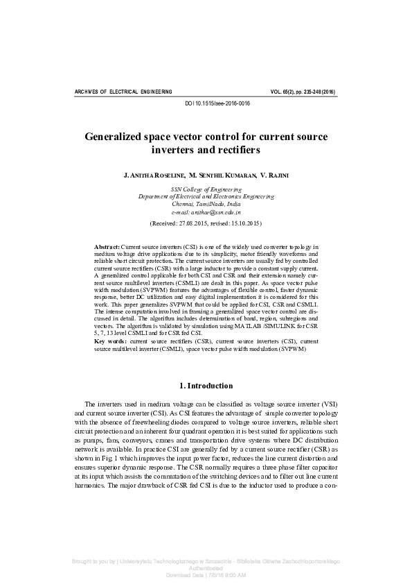 (PDF) Generalized space vector control for current source inverters and ...