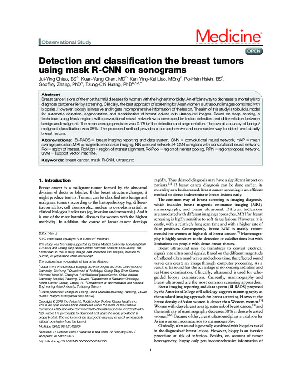 Pdf Detection And Classification The Breast Tumors Using Mask R Cnn