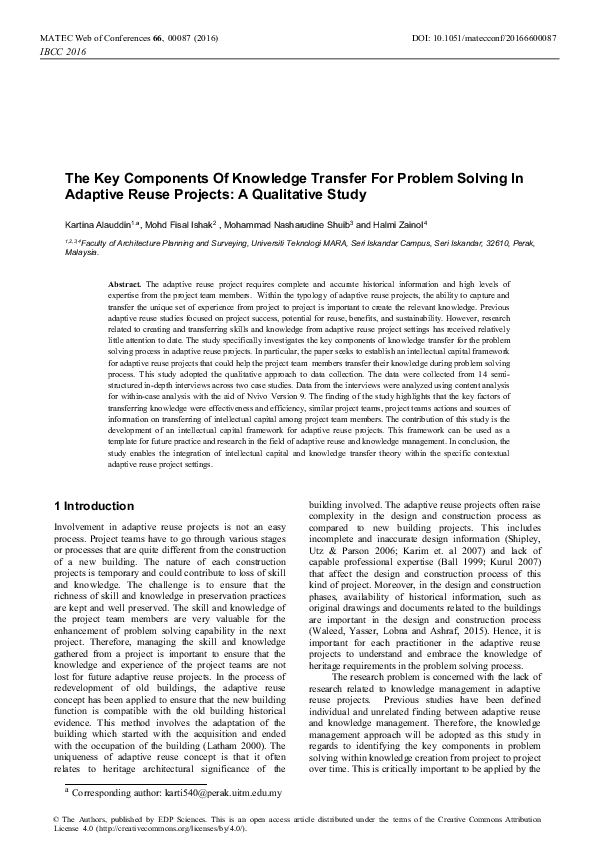 (PDF) The Key Components Of Knowledge Transfer For Problem Solving In Adaptive Reuse Projects: A ...