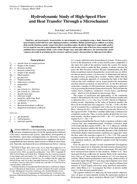 (PDF) Hydrodynamic Study of High Speed Flow and Heat Transfer Through a ...