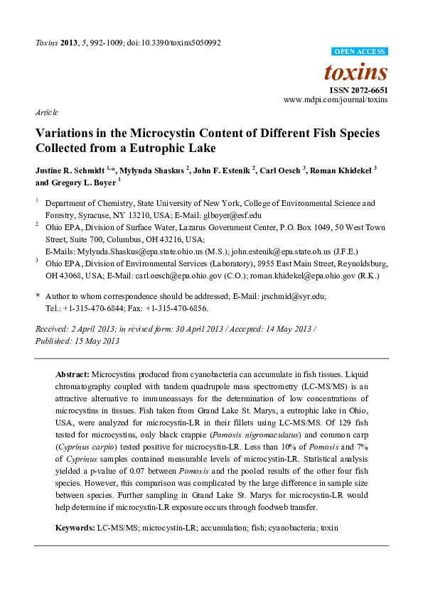 (PDF) Variations in the Microcystin Content of Different Fish Species ...