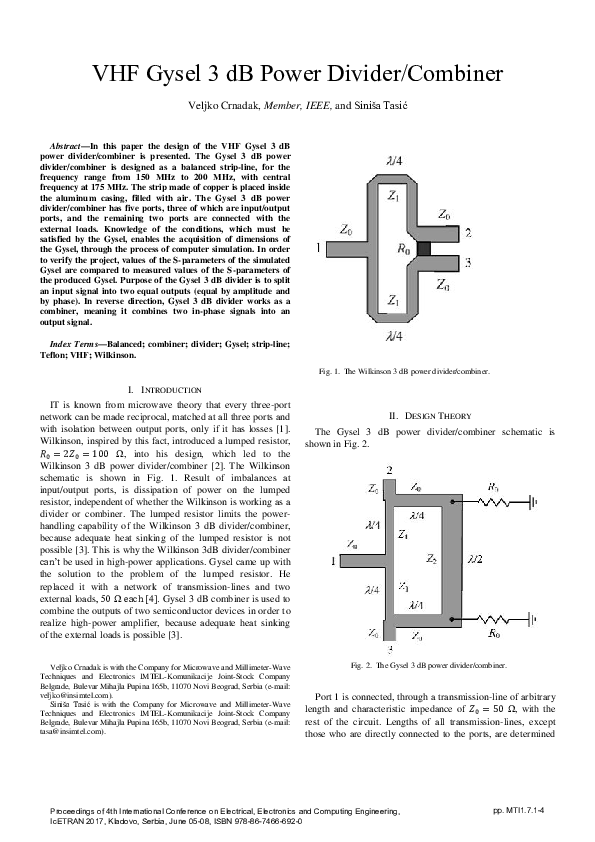 (PDF) VHF Gysel 3 dB Power Divider / Combiner