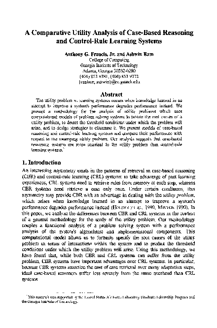 (PDF) A comparative utility analysis of case-based reasoning and control-rule learning systems