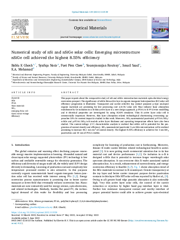 (PDF) Numerical study of nSi and nSiGe solar cells: Emerging ...