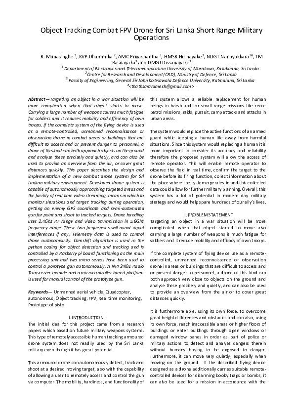 (PDF) Object Tracking Combat FPV Drone for Sri Lanka Short Range ...