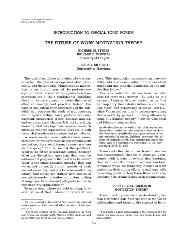 (PDF) Introduction to special topic forum: The future of work ...