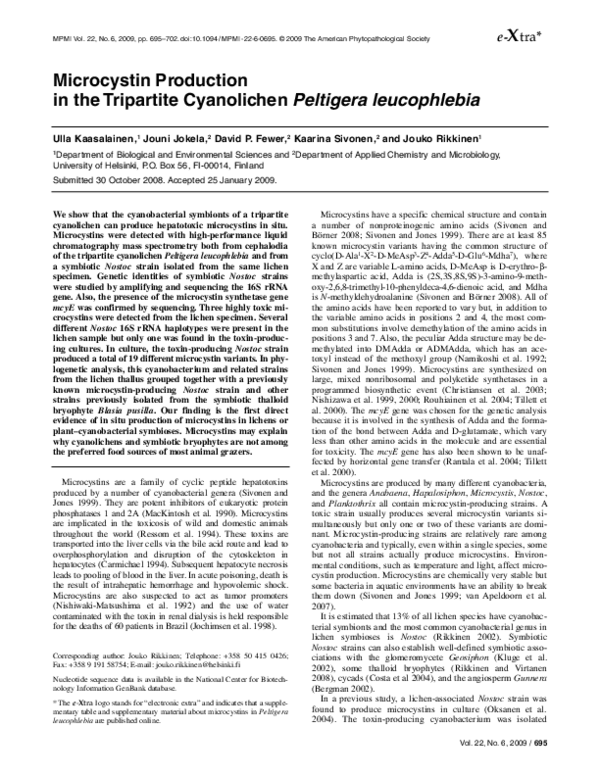 (PDF) Microcystin production in the tripartite cyanolichen Peltigera ...
