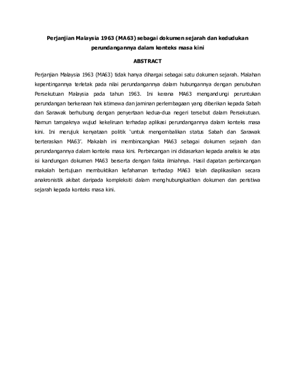 (PDF) Perjanjian Malaysia 1963 (MA63) sebagai Dokumen Sejarah dan ...