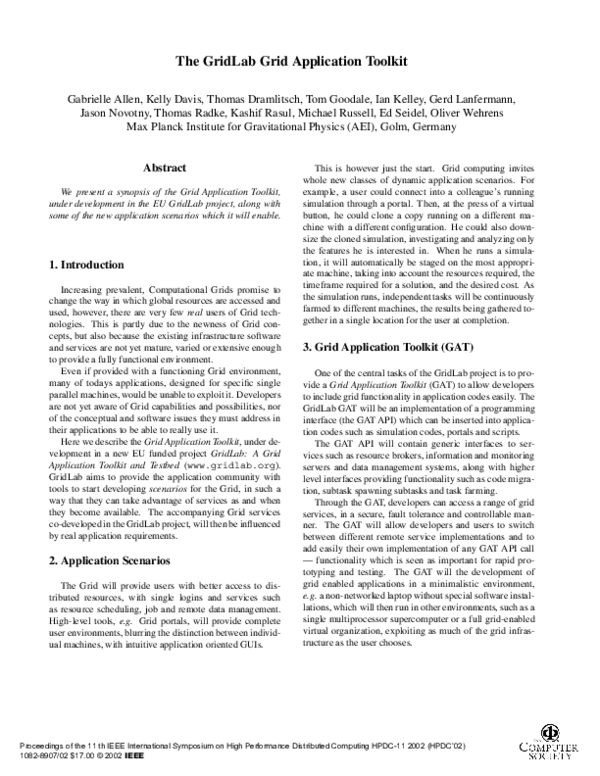 Pdf The Gridlab Grid Application Toolkit