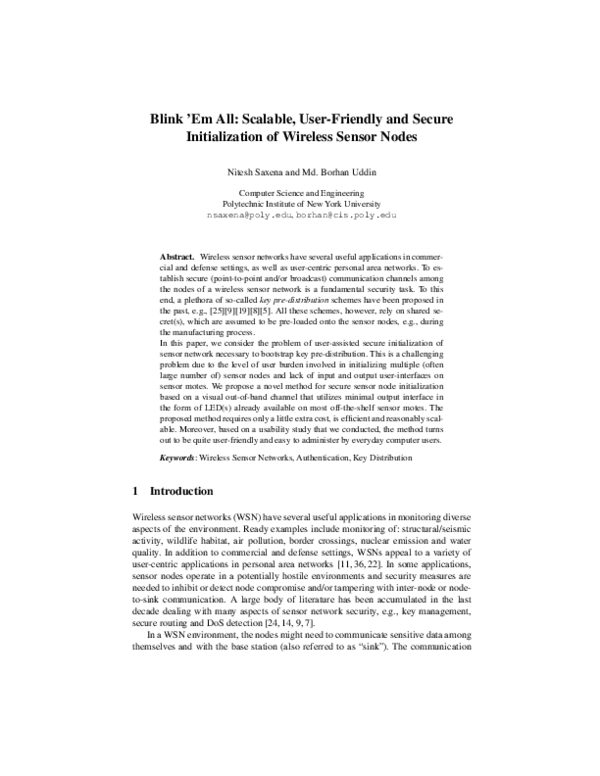 (PDF) Blink ’Em All: Scalable, User-Friendly and Secure Initialization of Wireless Sensor Nodes