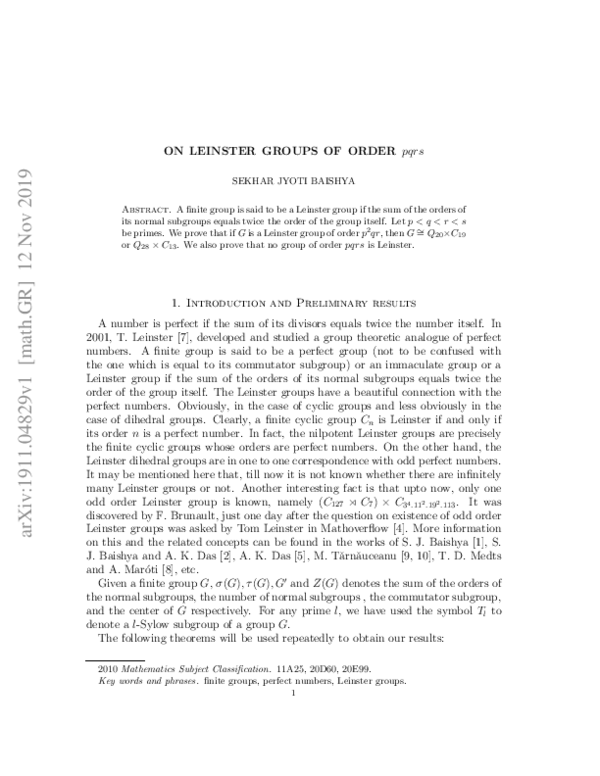 (PDF) On Leinster groups of order pqrs