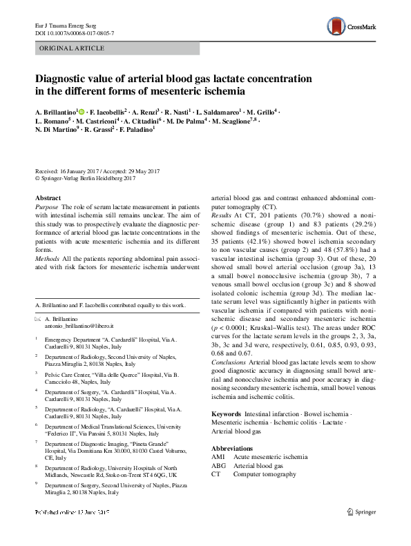 (PDF) Diagnostic value of arterial blood gas lactate concentration in ...