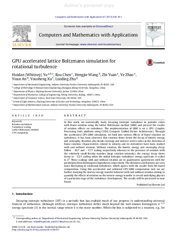 (PDF) GPU accelerated lattice Boltzmann simulation for rotational turbulence