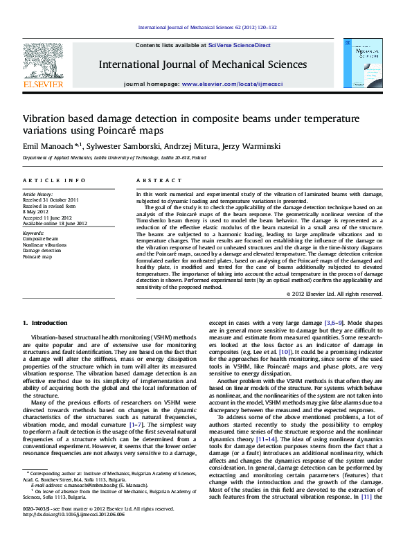 (PDF) Damage Detection in Composite Beams via Vibration and Poincaré Maps