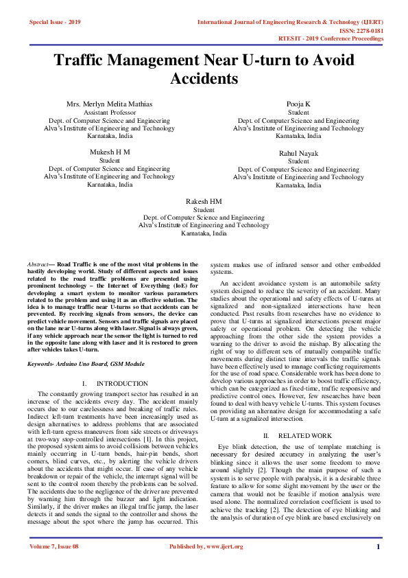 (PDF) Traffic Management Near U-turn to Avoid Accidents