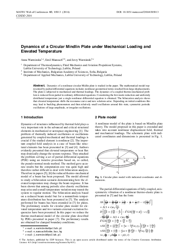 (PDF) Dynamics of a Circular Mindlin Plate under Mechanical Loading and ...