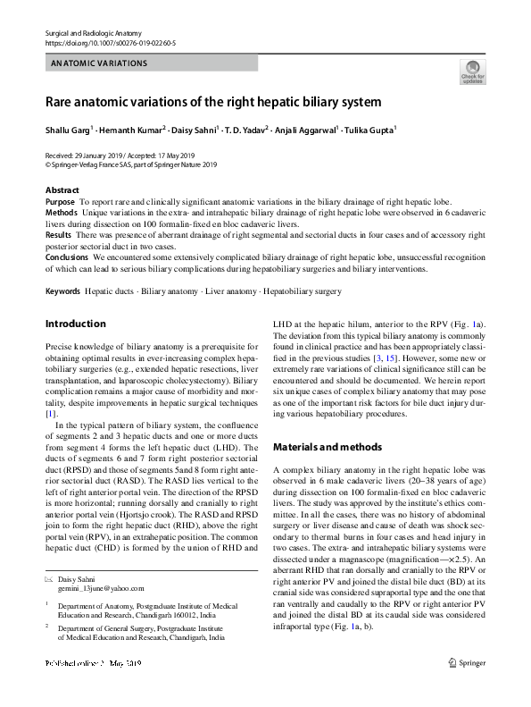 (PDF) Rare anatomic variations of the right hepatic biliary system