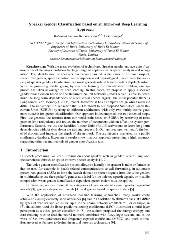 (PDF) Speaker Gender Classification based on an Improved Deep Learning ...