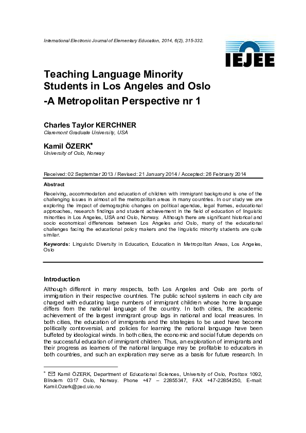 (PDF) Teaching Language Minority Students in Los Angeles and Oslo--A ...