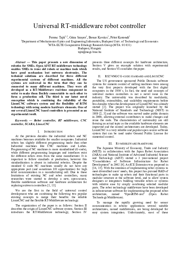 (PDF) Universal RT-middleware robot controller | Peter Korondi - Academia.edu