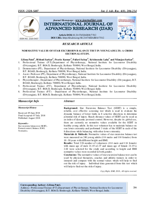 (PDF) Normative Values of Star Excursion Balance Test in Young Adults ...