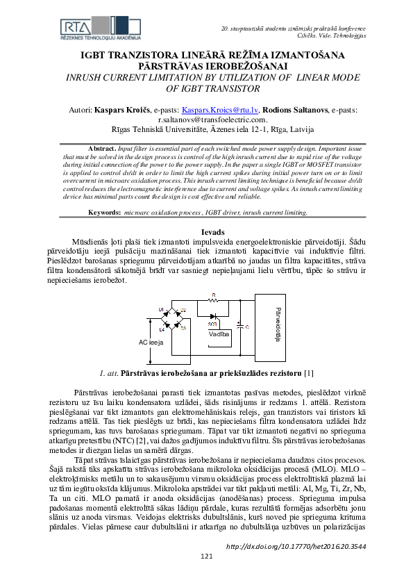 Pdf Inrush Current Limitation By Utilization Of Linear Mode Of Igbt