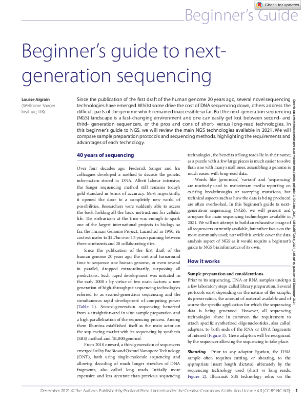 (PDF) Beginner’s guide to next-generation sequencing