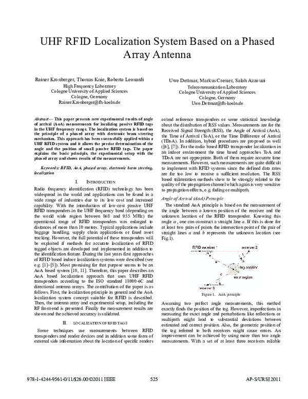 Pdf Uhf Rfid Localization System Based On A Phased Array Antenna