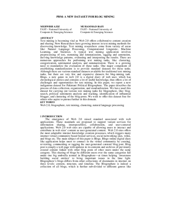 (PDF) PBM: A New Dataset for Blog Mining