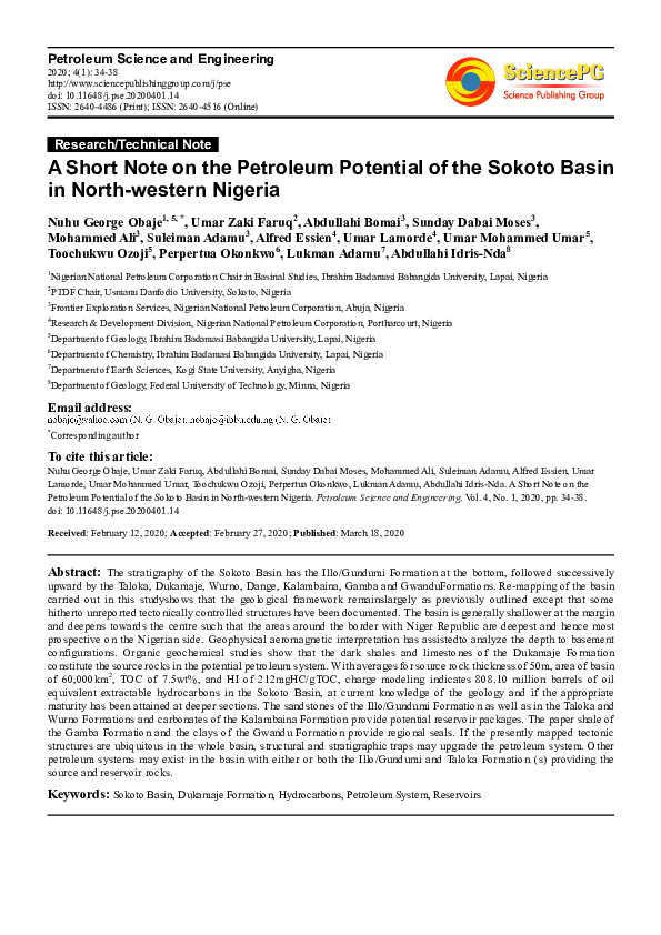 (PDF) A Short Note on the Petroleum Potential of the Sokoto Basin in ...