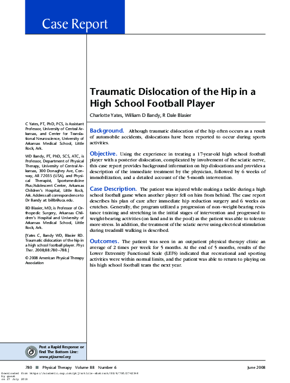 (PDF) Traumatic Dislocation of the Hip in a High School Football Player