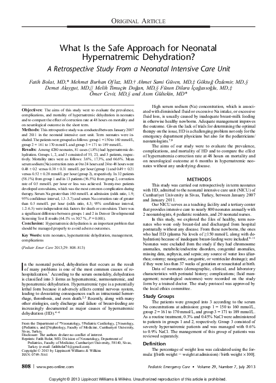 (PDF) What Is the Safe Approach for Neonatal Hypernatremic Dehydration?