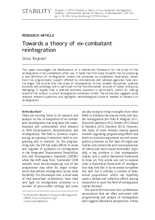 (PDF) Towards a theory of ex-combatant reintegration