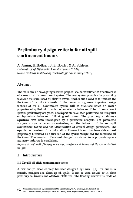 (PDF) Preliminary design criteria for oil spill confinement booms