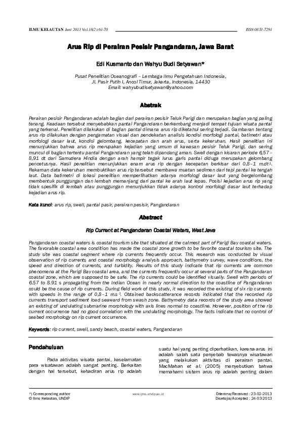 (PDF) Arus Rip di Perairan Pesisir Pangandaran, Jawa Barat (Rip Current ...