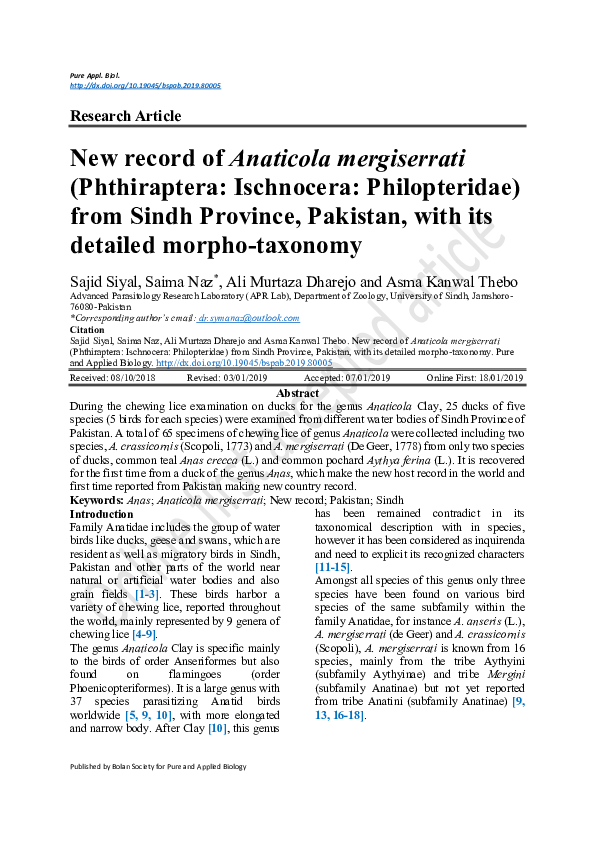 (PDF) New record of Anaticola mergiserrati (Phthiraptera: Ischnocera ...