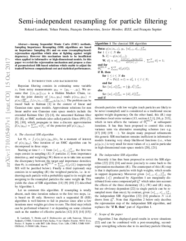 Pdf Semi Independent Resampling For Particle Filtering