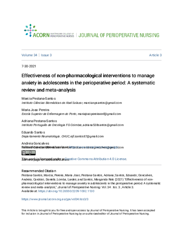 (PDF) Effectiveness of non-pharmacological interventions to manage anxiety in adolescents in the ...