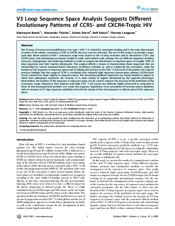 (PDF) V3 Loop Sequence Space Analysis Suggests Different Evolutionary ...