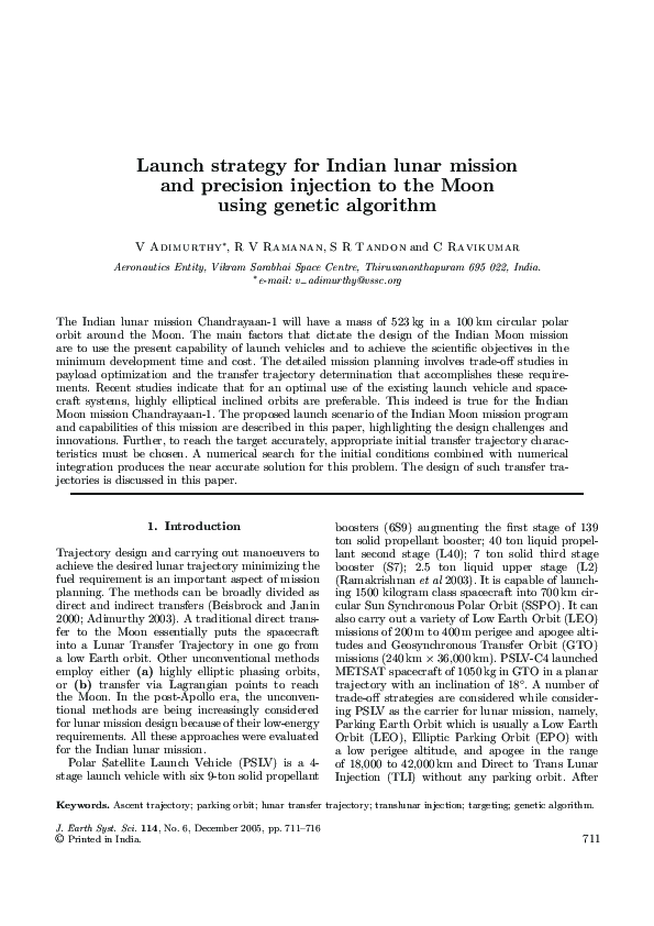 (PDF) Launch strategy for Indian lunar mission and precision injection to the Moon using genetic ...