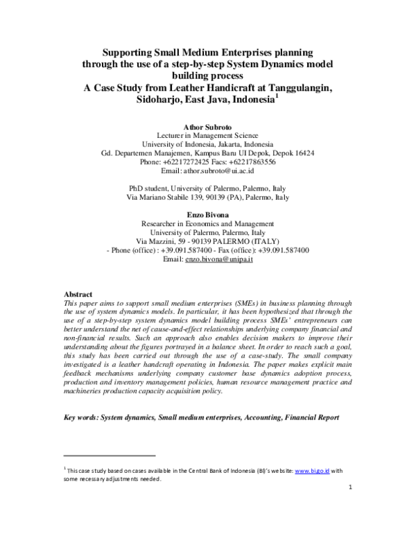 (PDF) Supporting Small Medium Enterprises Planning Through the Use of a ...