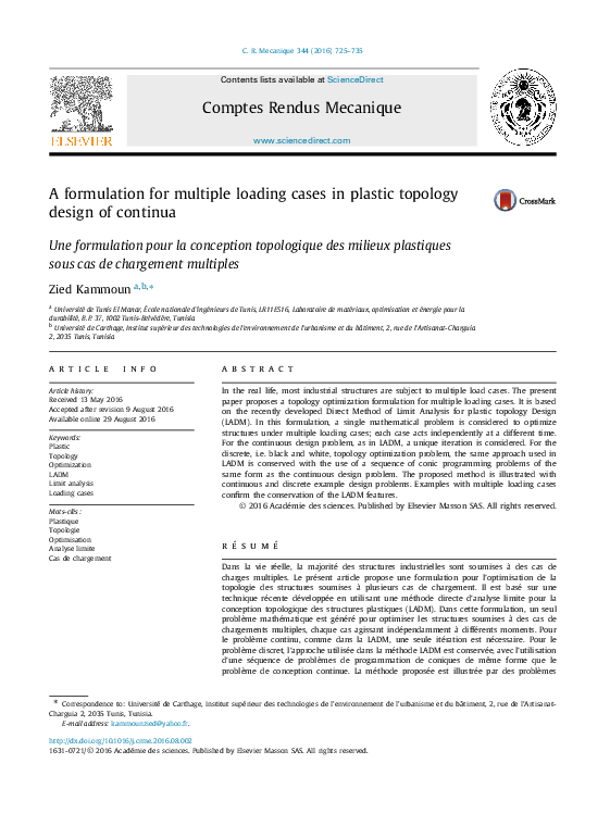Pdf A Formulation For Multiple Loading Cases In Plastic Topology
