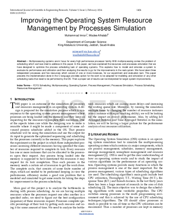 (PDF) Improving the Operating System Resource Management by Processes ...