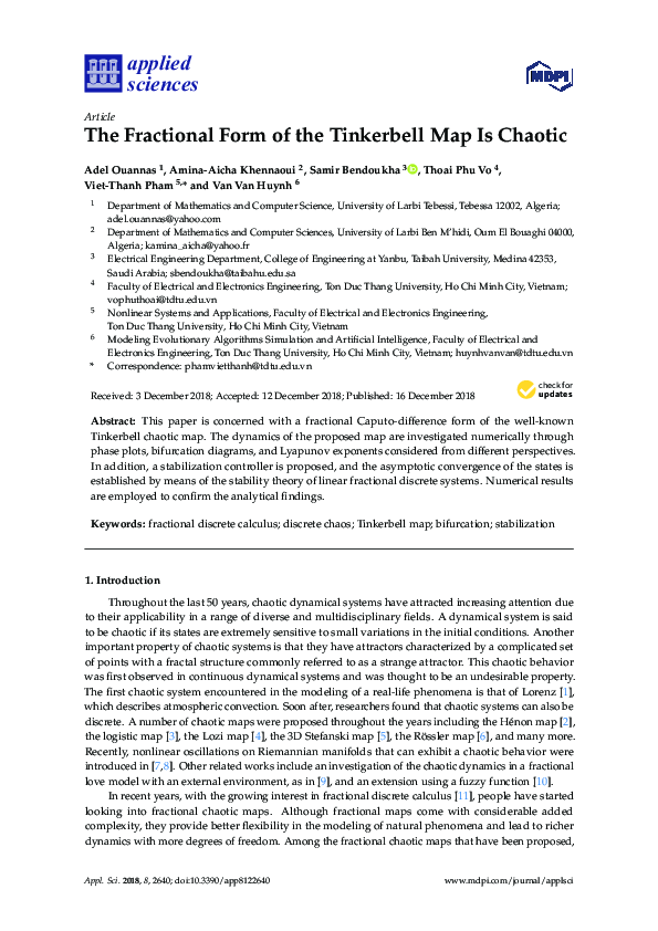 (PDF) The Fractional Form of the Tinkerbell Map Is Chaotic