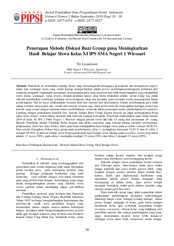 (PDF) Penerapan Metode Diskusi Buzz Group Pada Kelas XI IPS2 Sma Negeri 1 Wrosari Tahun ...