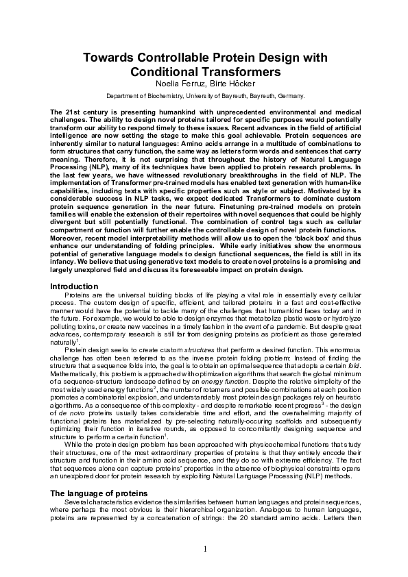 (PDF) Towards Controllable Protein design with Conditional Transformers