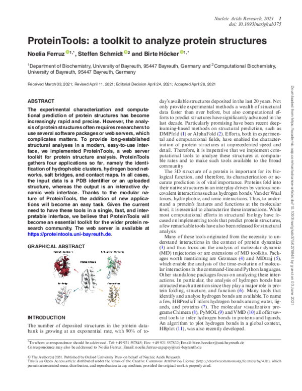 (PDF) ProteinTools: a toolkit to analyze protein structures