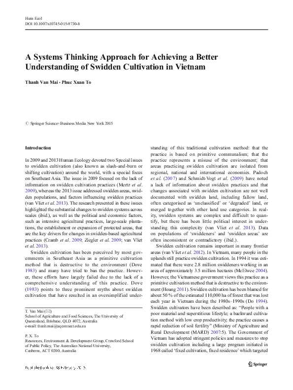 (PDF) A Systems Thinking Approach for Achieving a Better Understanding ...