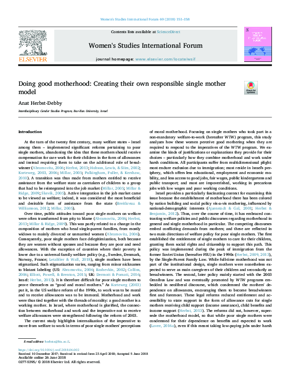 (PDF) Doing good motherhood: Creating their own responsible single ...